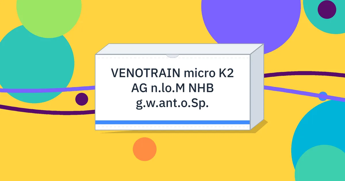Symbolbild: Packung mit der Aufschrift VENOTRAIN micro K2 AG n.lo.M NHB g.w.ant.o.Sp. (PZN 11065020) – Verfügbarkeit und Bezug in Apotheken in Frankfurt am Main