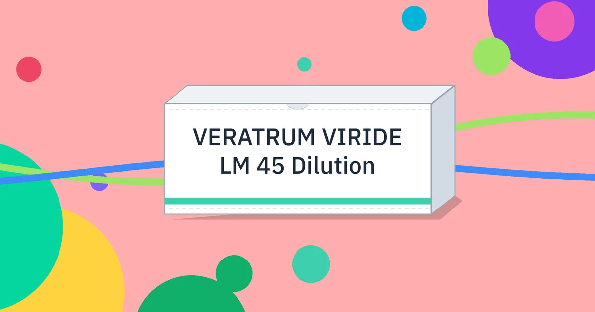 Symbolbild: Packung mit der Aufschrift VERATRUM VIRIDE LM 45 Dilution (PZN 13265705) – Verfügbarkeit und Bezug in Apotheken in Frankfurt am Main