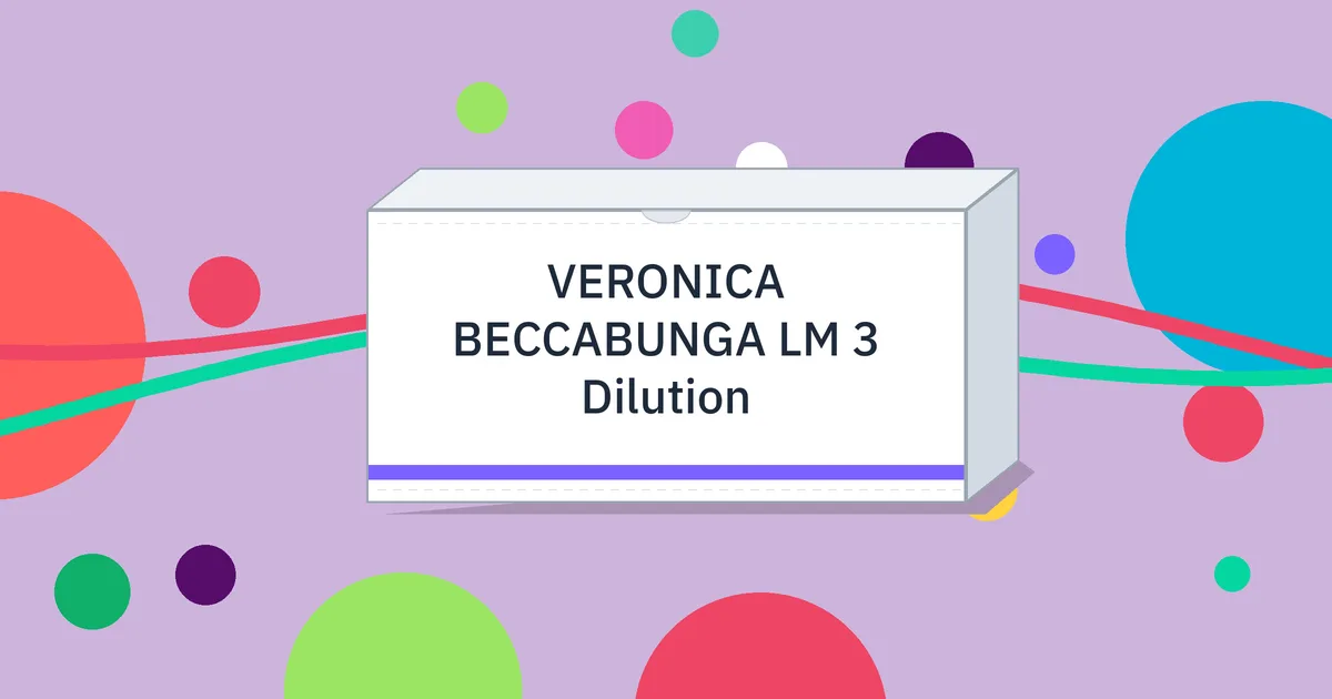 Symbolbild: Packung mit der Aufschrift VERONICA BECCABUNGA LM 3 Dilution (PZN 13268738) – Verfügbarkeit und Bezug in Apotheken in Frankfurt am Main