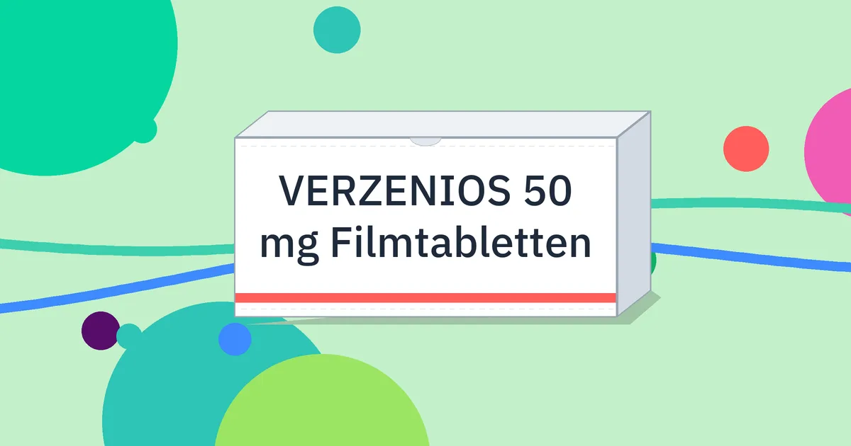 Symbolbild: Packung mit der Aufschrift VERZENIOS 50 mg Filmtabletten (PZN 14219274) – Verfügbarkeit und Bezug in Apotheken in Frankfurt am Main