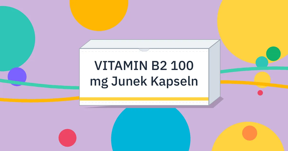 Symbolbild: Packung mit der Aufschrift VITAMIN B2 100 mg Junek Kapseln (PZN 16572342) – Verfügbarkeit und Bezug in Apotheken in Frankfurt am Main
