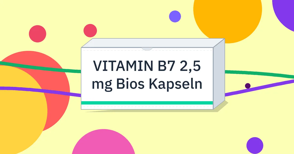 Symbolbild: Packung mit der Aufschrift VITAMIN B7 2,5 mg Bios Kapseln (PZN 09785994) – Verfügbarkeit und Bezug in Apotheken in Frankfurt am Main