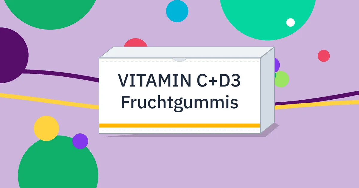Symbolbild: Packung mit der Aufschrift VITAMIN C+D3 Fruchtgummis (PZN 17965954) – Verfügbarkeit und Bezug in Apotheken in Frankfurt am Main
