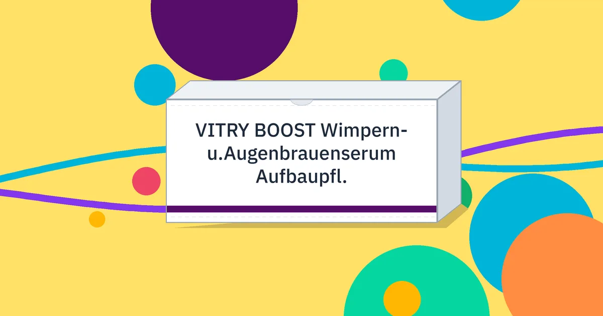 Symbolbild: Packung mit der Aufschrift VITRY BOOST Wimpern- u.Augenbrauenserum Aufbaupfl. (PZN 18293072) – Verfügbarkeit und Bezug in Apotheken in Frankfurt am Main