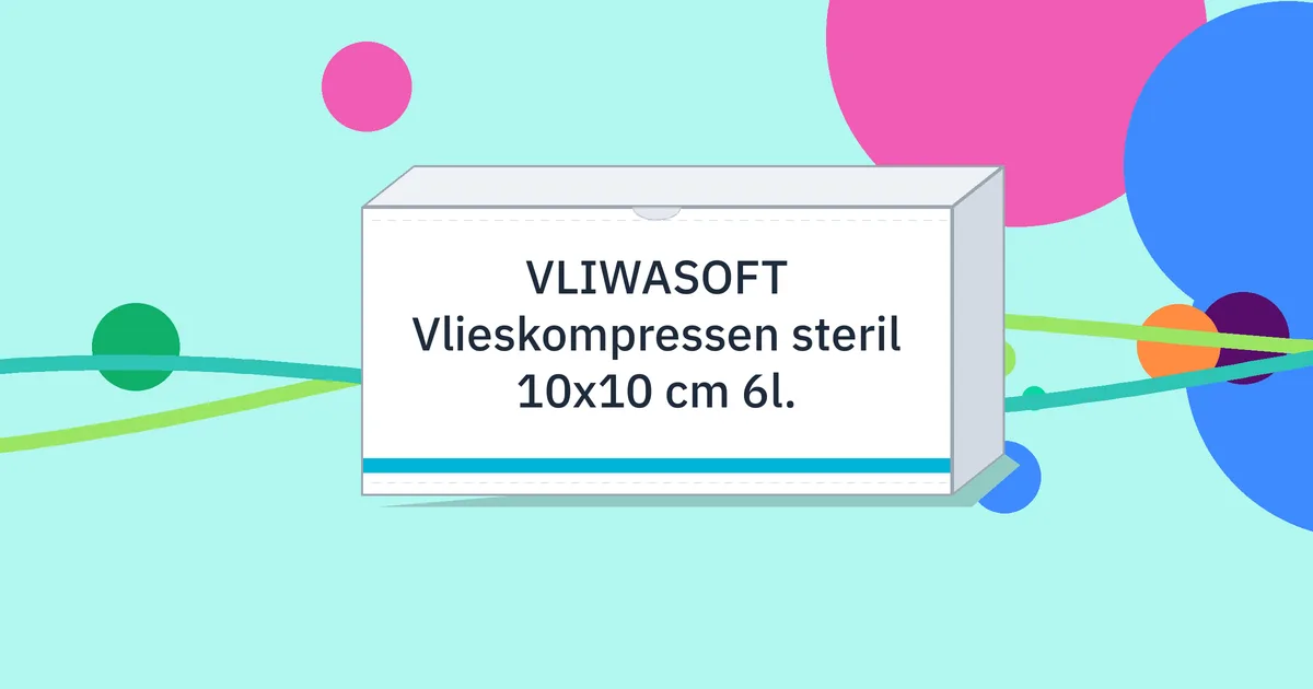 Symbolbild: Packung mit der Aufschrift VLIWASOFT Vlieskompressen steril 10x10 cm 6l. (PZN 19686945) – Verfügbarkeit und Bezug in Apotheken in Frankfurt am Main
