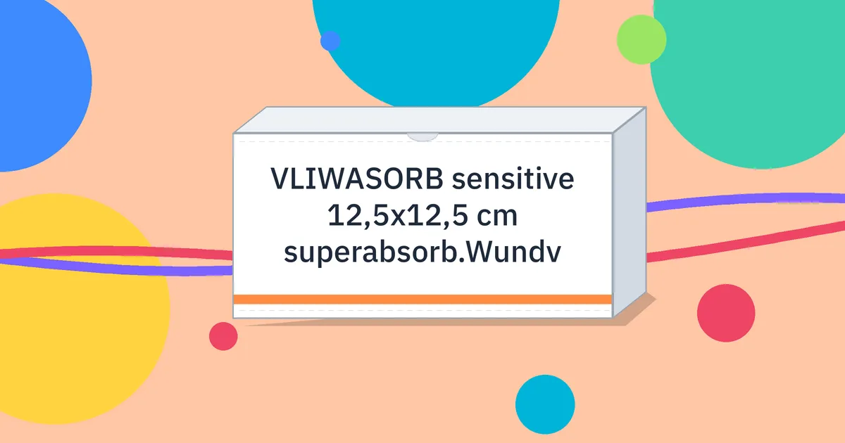 Symbolbild: Packung mit der Aufschrift VLIWASORB sensitive 12,5x12,5 cm superabsorb.Wundv (PZN 19503927) – Verfügbarkeit und Bezug in Apotheken in Frankfurt am Main