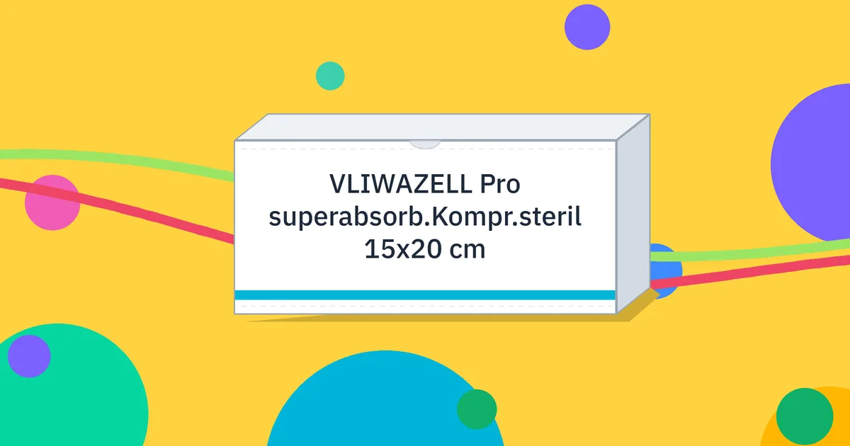 Symbolbild: Packung mit der Aufschrift VLIWAZELL Pro superabsorb.Kompr.steril 15x20 cm (PZN 16897624) – Verfügbarkeit und Bezug in Apotheken in Frankfurt am Main