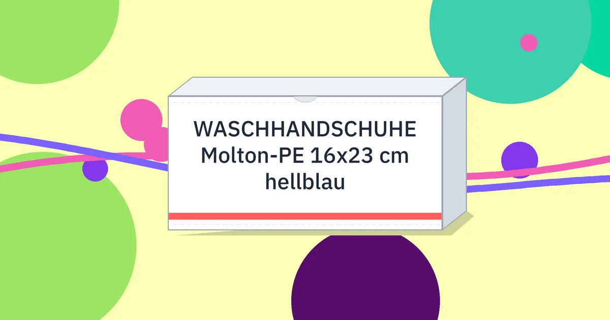 Symbolbild: Packung mit der Aufschrift WASCHHANDSCHUHE Molton-PE 16x23 cm hellblau (PZN 20607566) – Verfügbarkeit und Bezug in Apotheken in Frankfurt am Main