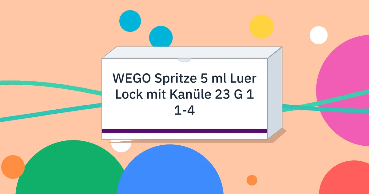 Symbolbild: Packung mit der Aufschrift WEGO Spritze 5 ml Luer Lock mit Kanüle 23 G 1 1-4 (PZN 18859059) – Verfügbarkeit und Bezug in Apotheken in Frankfurt am Main