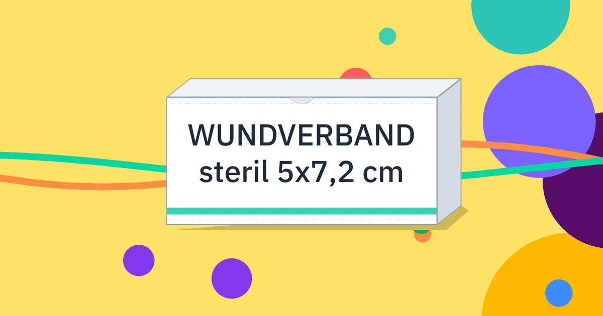 Symbolbild: Packung mit der Aufschrift WUNDVERBAND steril 5x7,2 cm (PZN 19813504) – Verfügbarkeit und Bezug in Apotheken in Frankfurt am Main