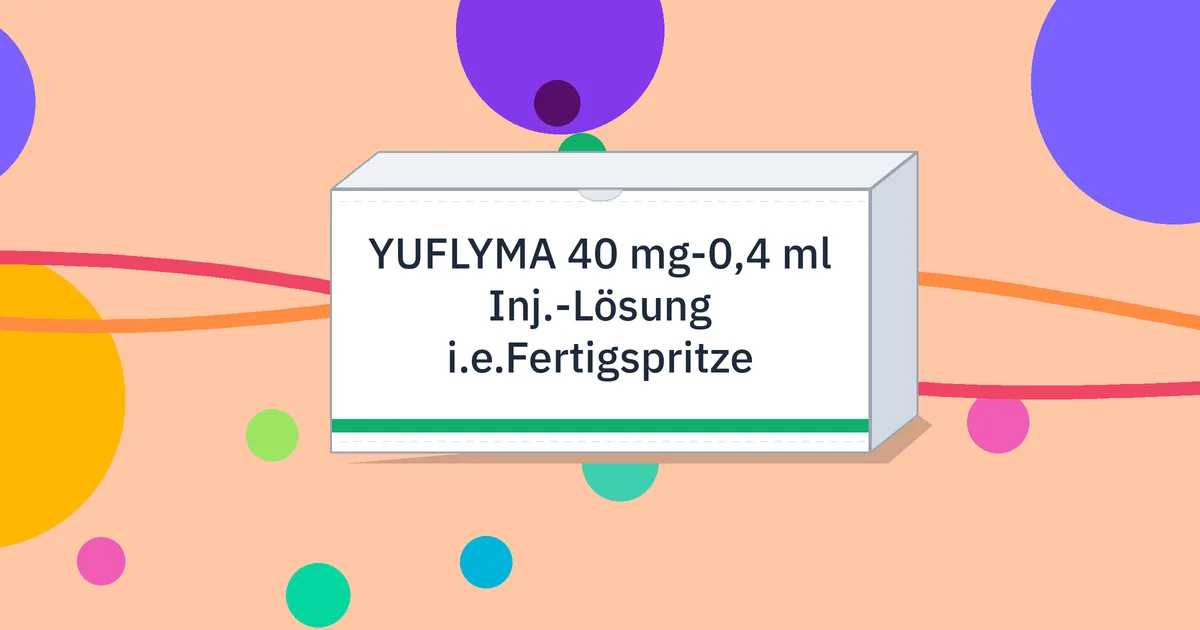 Symbolbild: Packung mit der Aufschrift YUFLYMA 40 mg-0,4 ml Inj.-Lösung i.e.Fertigspritze (PZN 18494416) – Verfügbarkeit und Bezug in Apotheken in Frankfurt am Main
