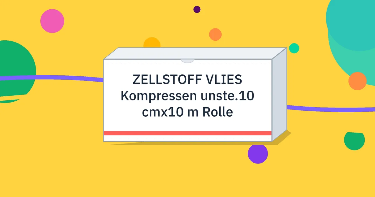 Symbolbild: Packung mit der Aufschrift ZELLSTOFF VLIES Kompressen unste.10 cmx10 m Rolle (PZN 02187729) – Verfügbarkeit und Bezug in Apotheken in Frankfurt am Main