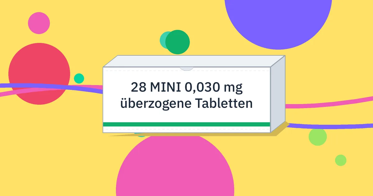Symbolbild: Packung mit der Aufschrift 28 MINI 0,030 mg überzogene Tabletten (PZN 07233776) – Verfügbarkeit und Bezug in Apotheken in Frankfurt am Main