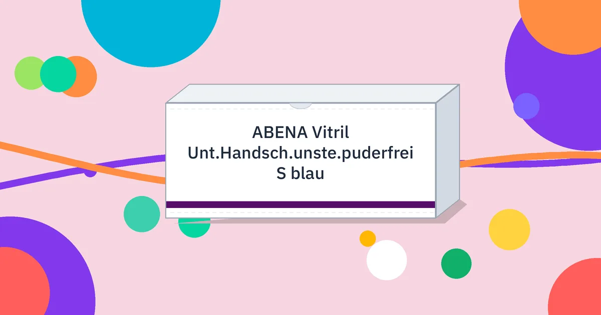 Symbolbild: Packung mit der Aufschrift ABENA Vitril Unt.Handsch.unste.puderfrei S blau (PZN 16932220) – Verfügbarkeit und Bezug in Apotheken in Frankfurt am Main