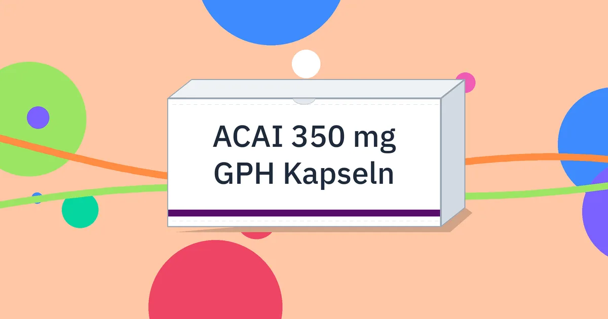 Symbolbild: Packung mit der Aufschrift ACAI 350 mg GPH Kapseln (PZN 09272266) – Verfügbarkeit und Bezug in Apotheken in Frankfurt am Main