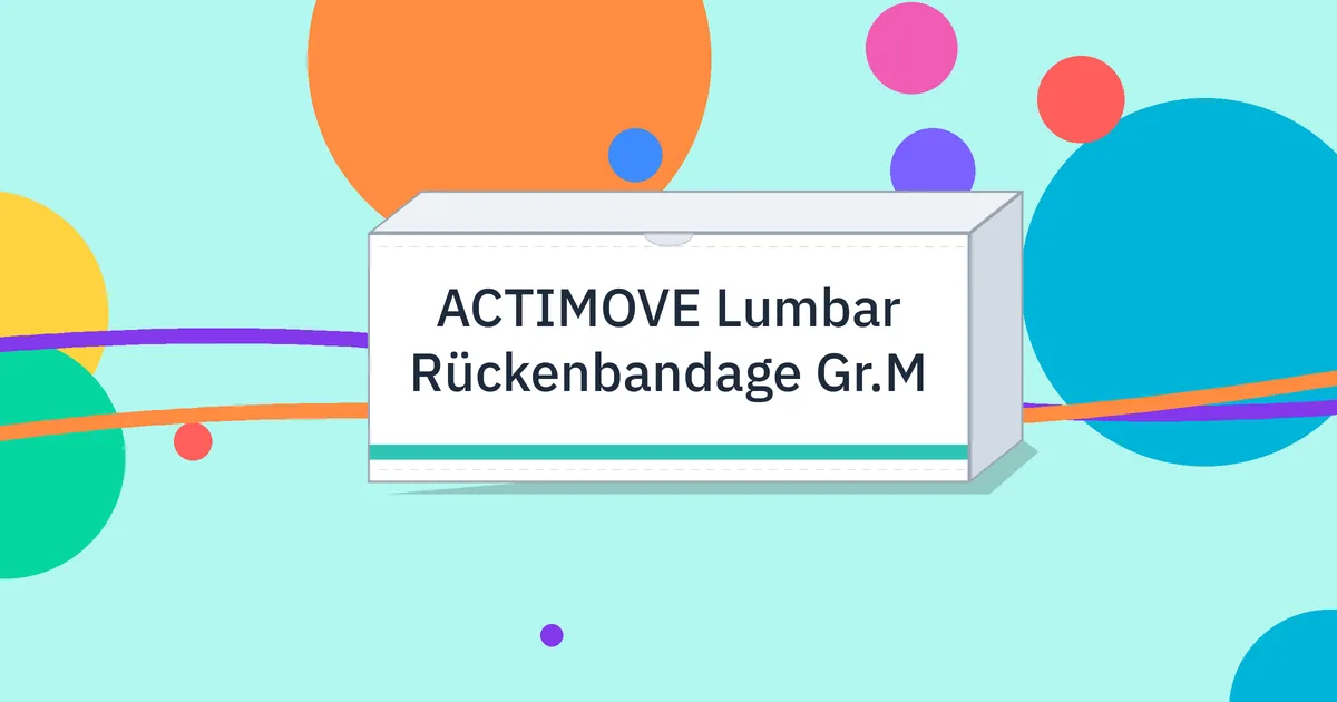 Symbolbild: Packung mit der Aufschrift ACTIMOVE Lumbar Rückenbandage Gr.M (PZN 17949197) – Verfügbarkeit und Bezug in Apotheken in Frankfurt am Main