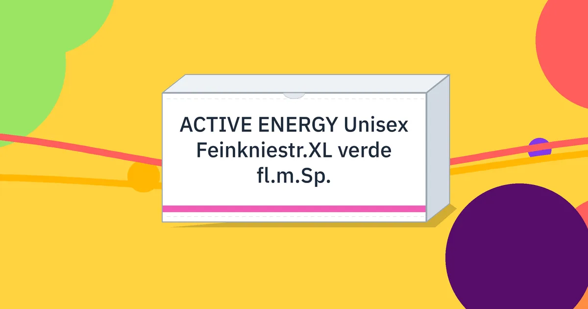 Symbolbild: Packung mit der Aufschrift ACTIVE ENERGY Unisex Feinkniestr.XL verde fl.m.Sp. (PZN 16194354) – Verfügbarkeit und Bezug in Apotheken in Frankfurt am Main