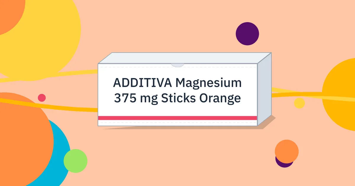 Symbolbild: Packung mit der Aufschrift ADDITIVA Magnesium 375 mg Sticks Orange (PZN 10946706) – Verfügbarkeit und Bezug in Apotheken in Frankfurt am Main