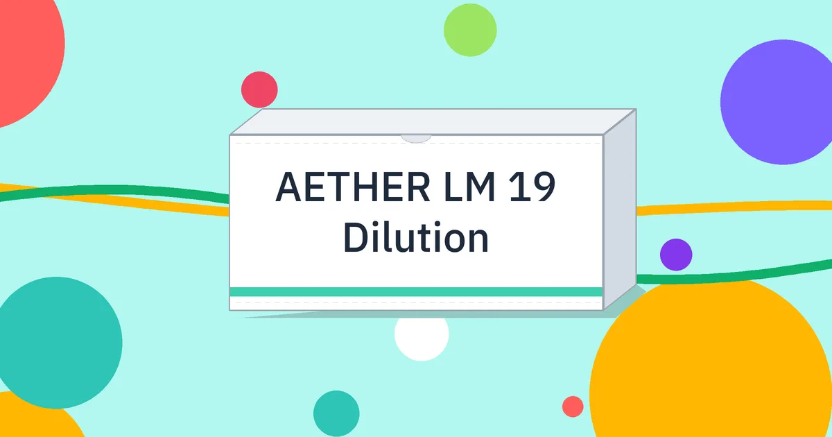 Symbolbild: Packung mit der Aufschrift AETHER LM 19 Dilution (PZN 13300301) – Verfügbarkeit und Bezug in Apotheken in Frankfurt am Main
