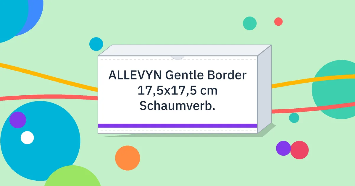 Symbolbild: Packung mit der Aufschrift ALLEVYN Gentle Border 17,5x17,5 cm Schaumverb. (PZN 16021116) – Verfügbarkeit und Bezug in Apotheken in Frankfurt am Main