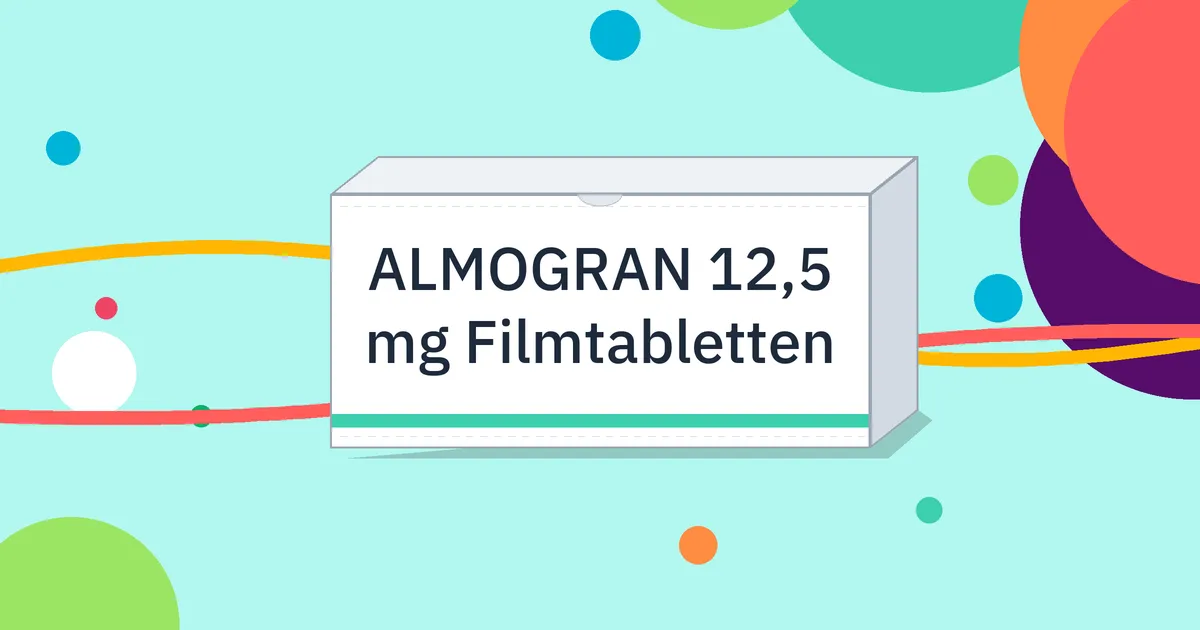 Symbolbild: Packung mit der Aufschrift ALMOGRAN 12,5 mg Filmtabletten (PZN 03104421) – Verfügbarkeit und Bezug in Apotheken in Frankfurt am Main