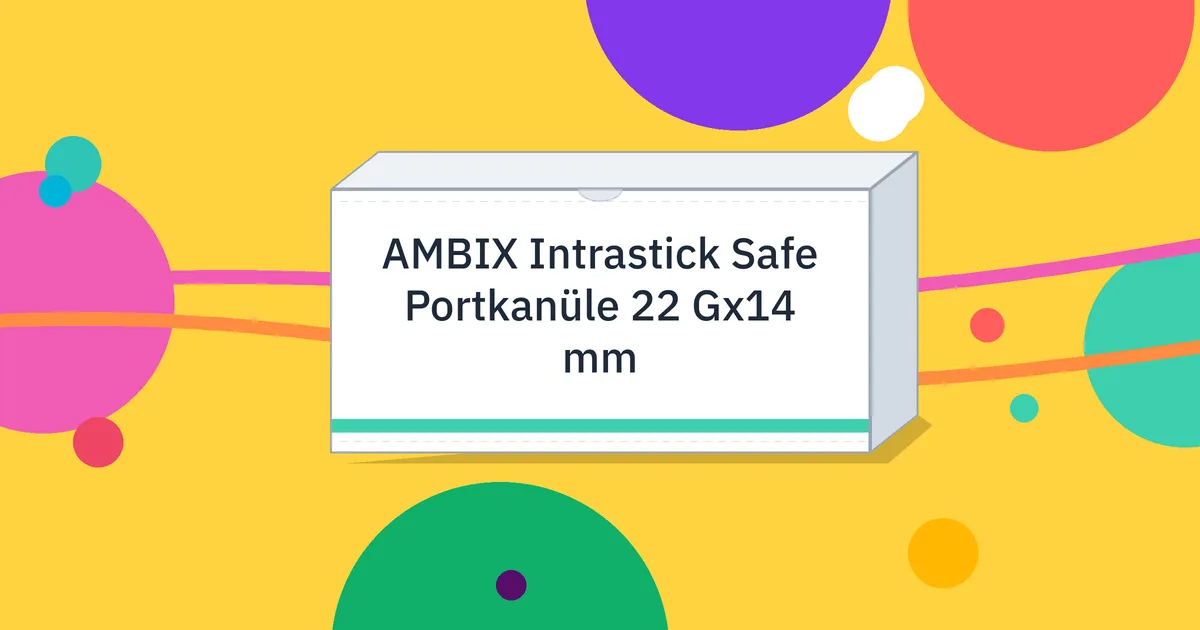 Symbolbild: Packung mit der Aufschrift AMBIX Intrastick Safe Portkanüle 22 Gx14 mm (PZN 09619416) – Verfügbarkeit und Bezug in Apotheken in Frankfurt am Main