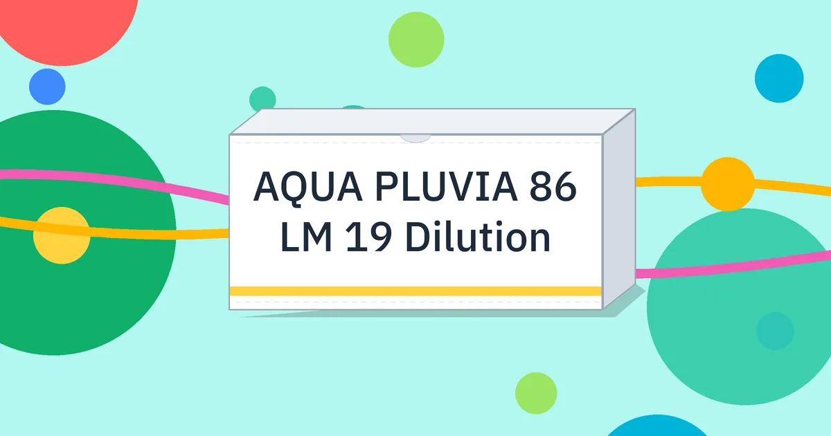 Symbolbild: Packung mit der Aufschrift AQUA PLUVIA 86 LM 19 Dilution (PZN 12766500) – Verfügbarkeit und Bezug in Apotheken in Frankfurt am Main