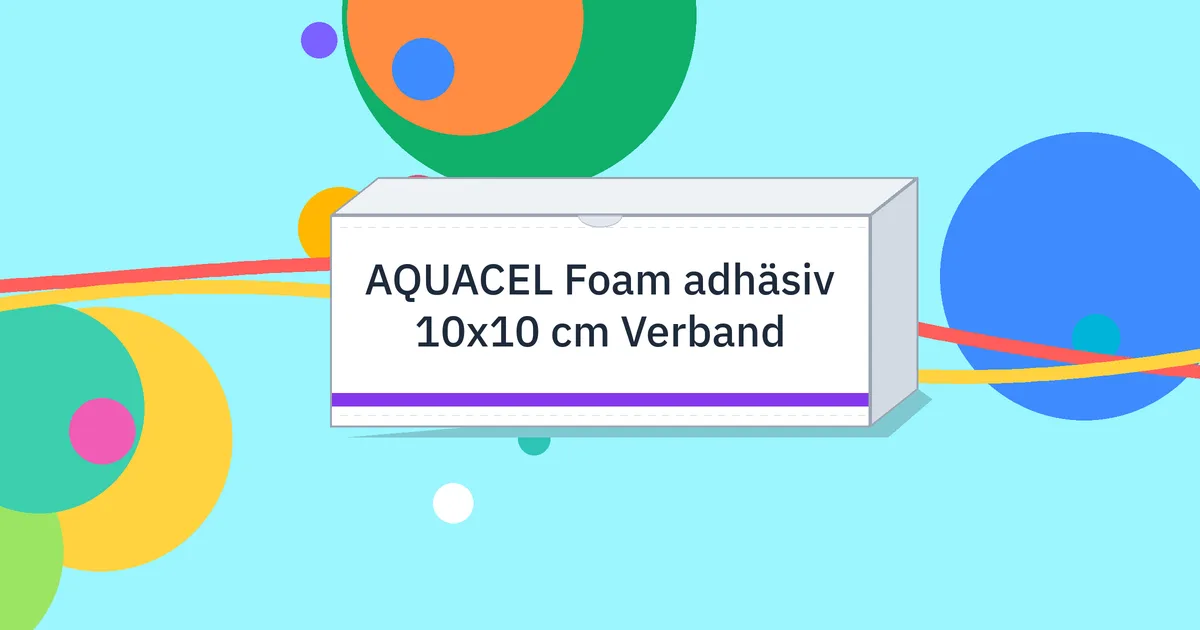 Symbolbild: Packung mit der Aufschrift AQUACEL Foam adhäsiv 10x10 cm Verband (PZN 19872719) – Verfügbarkeit und Bezug in Apotheken in Frankfurt am Main