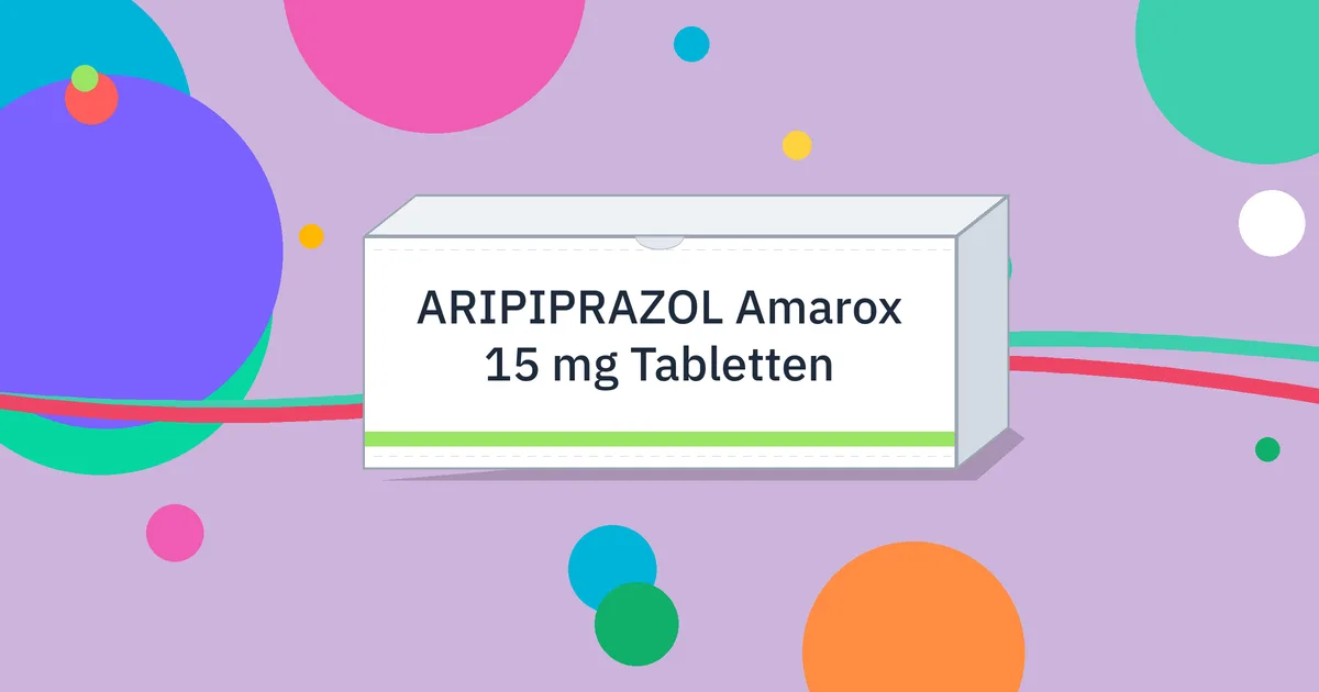 Symbolbild: Packung mit der Aufschrift ARIPIPRAZOL Amarox 15 mg Tabletten (PZN 18738404) – Verfügbarkeit und Bezug in Apotheken in Frankfurt am Main