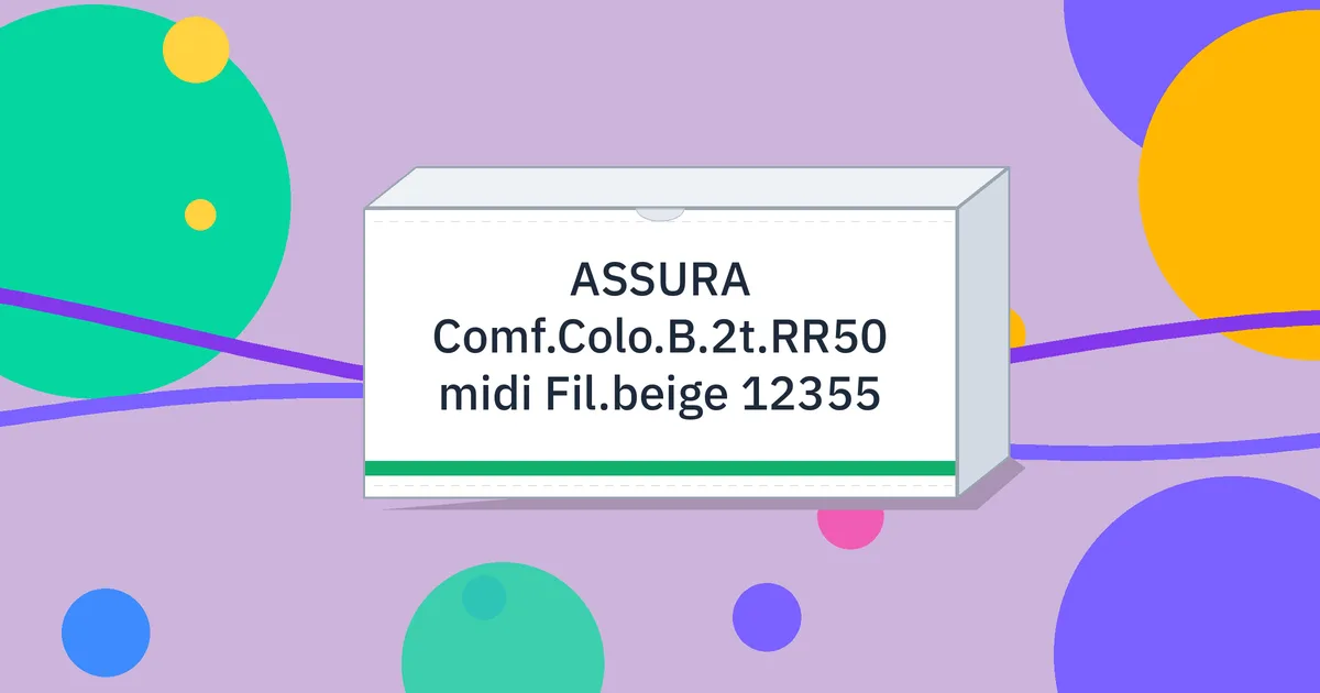 Symbolbild: Packung mit der Aufschrift ASSURA Comf.Colo.B.2t.RR50 midi Fil.beige 12355 (PZN 00742032) – Verfügbarkeit und Bezug in Apotheken in Frankfurt am Main