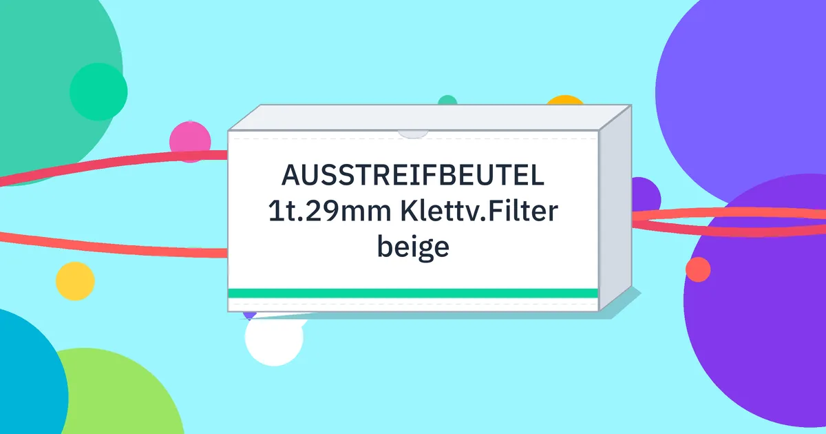 Symbolbild: Packung mit der Aufschrift AUSSTREIFBEUTEL 1t.29mm Klettv.Filter beige (PZN 14273428) – Verfügbarkeit und Bezug in Apotheken in Frankfurt am Main