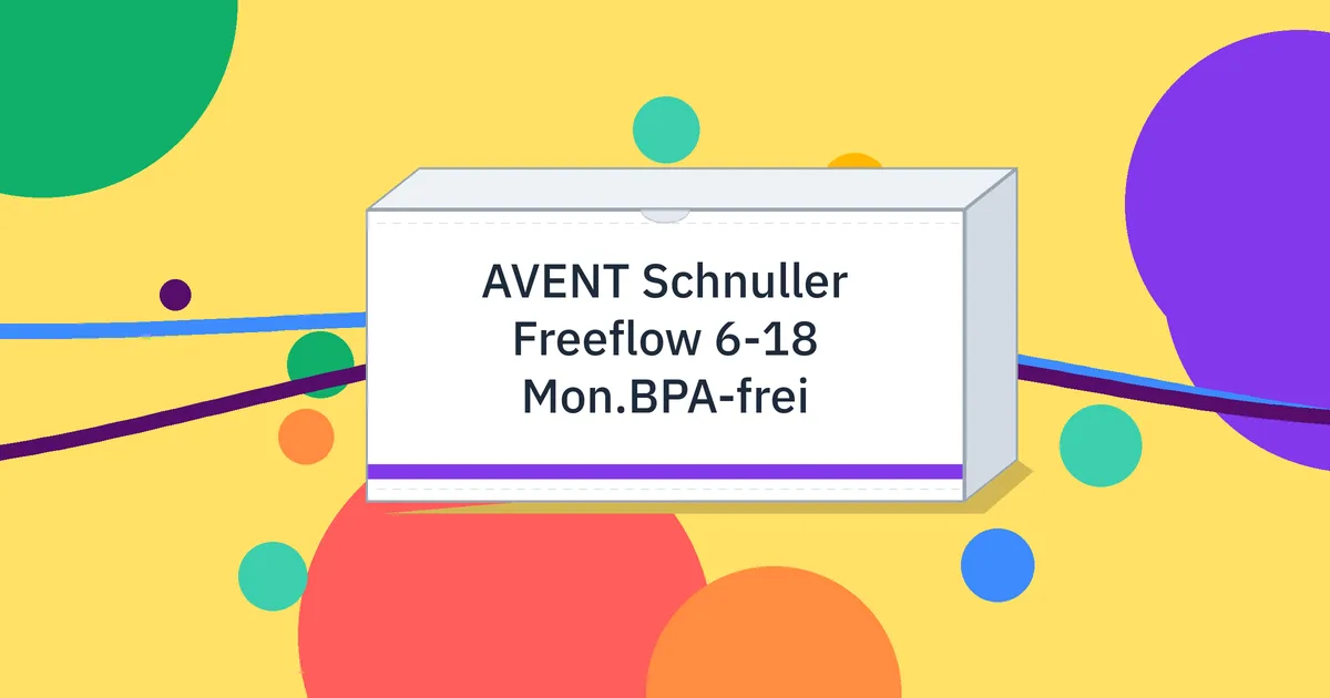 Symbolbild: Packung mit der Aufschrift AVENT Schnuller Freeflow 6-18 Mon.BPA-frei (PZN 05505236) – Verfügbarkeit und Bezug in Apotheken in Frankfurt am Main