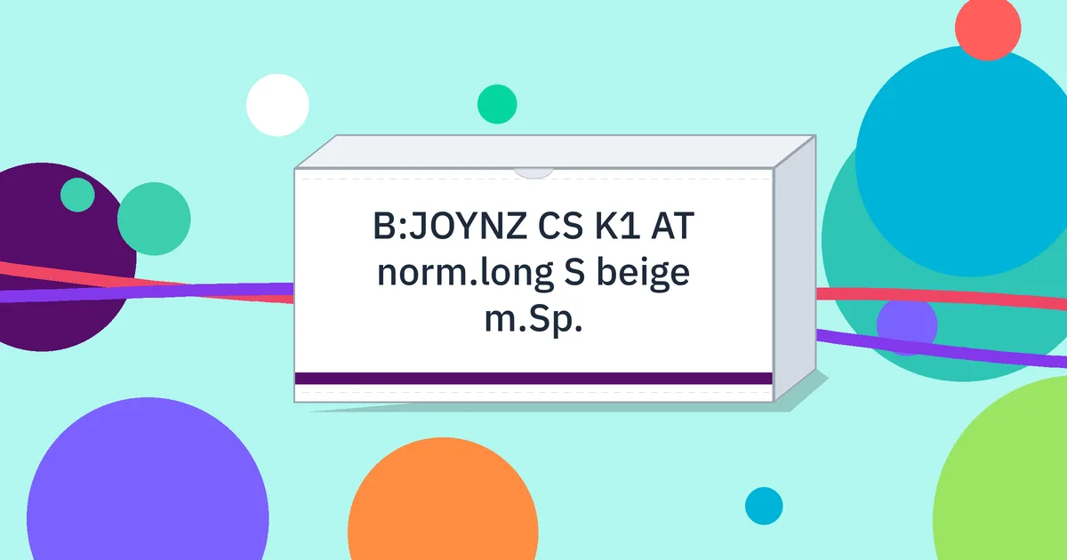 Symbolbild: Packung mit der Aufschrift B:JOYNZ CS K1 AT norm.long S beige m.Sp. (PZN 20537110) – Verfügbarkeit und Bezug in Apotheken in Frankfurt am Main