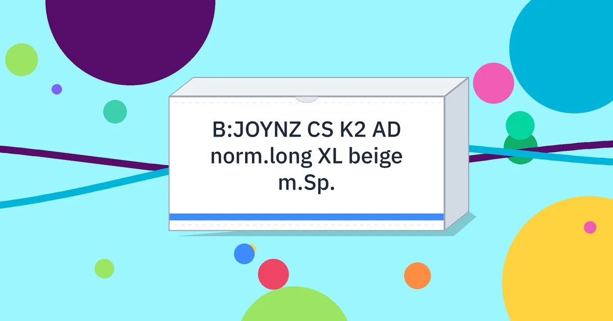 Symbolbild: Packung mit der Aufschrift B:JOYNZ CS K2 AD norm.long XL beige m.Sp. (PZN 20525495) – Verfügbarkeit und Bezug in Apotheken in Frankfurt am Main