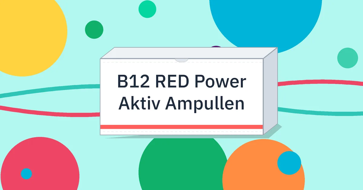 Symbolbild: Packung mit der Aufschrift B12 RED Power Aktiv Ampullen (PZN 11887549) – Verfügbarkeit und Bezug in Apotheken in Frankfurt am Main