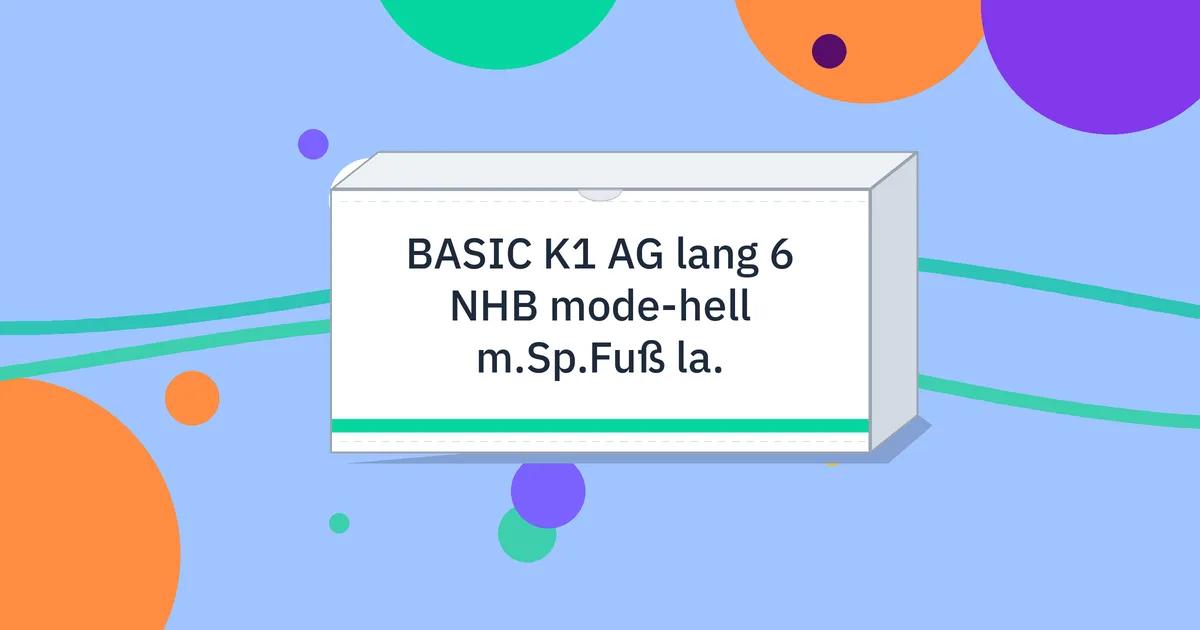 Symbolbild: Packung mit der Aufschrift BASIC K1 AG lang 6 NHB mode-hell m.Sp.Fuß la. (PZN 20261808) – Verfügbarkeit und Bezug in Apotheken in Frankfurt am Main