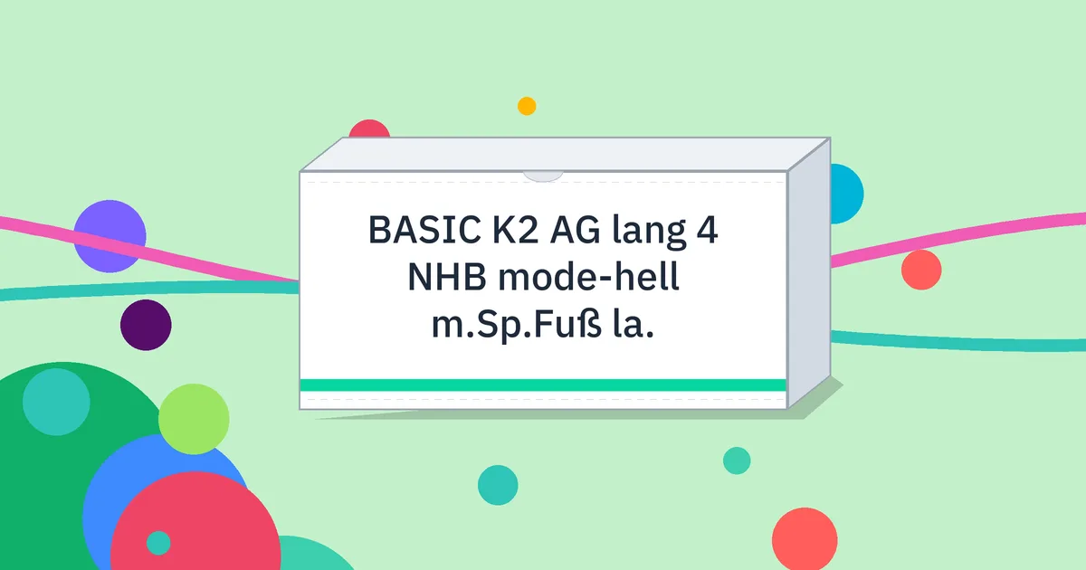 Symbolbild: Packung mit der Aufschrift BASIC K2 AG lang 4 NHB mode-hell m.Sp.Fuß la. (PZN 20267538) – Verfügbarkeit und Bezug in Apotheken in Frankfurt am Main