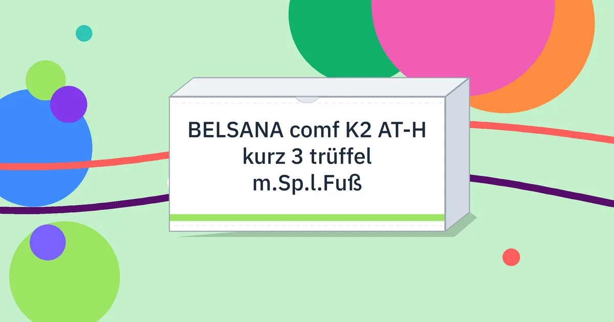 Symbolbild: Packung mit der Aufschrift BELSANA comf K2 AT-H kurz 3 trüffel m.Sp.l.Fuß (PZN 12329739) – Verfügbarkeit und Bezug in Apotheken in Frankfurt am Main