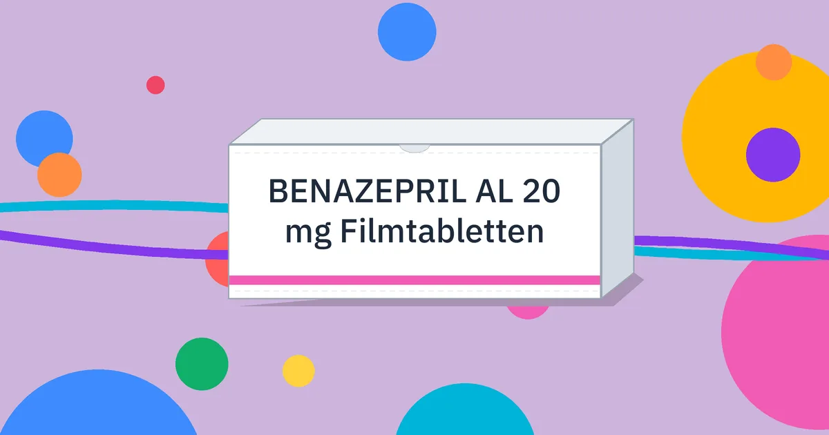 Symbolbild: Packung mit der Aufschrift BENAZEPRIL AL 20 mg Filmtabletten (PZN 04351736) – Verfügbarkeit und Bezug in Apotheken in Frankfurt am Main