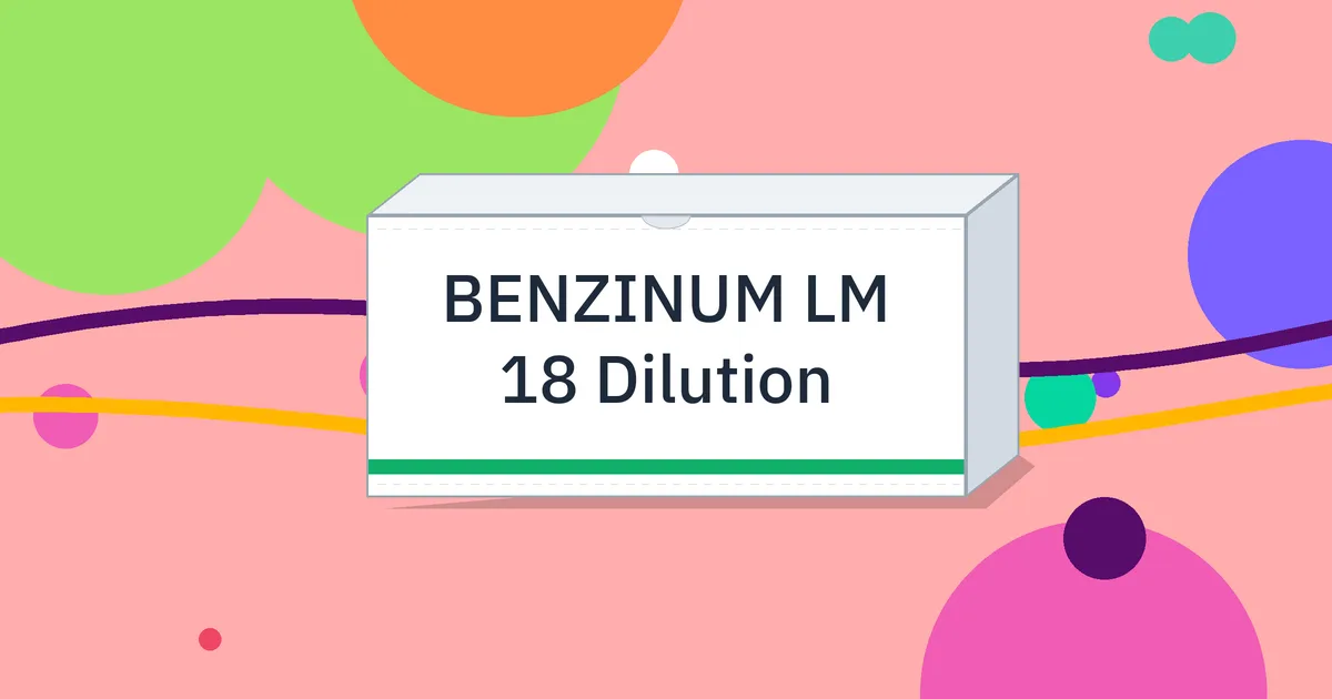 Symbolbild: Packung mit der Aufschrift BENZINUM LM 18 Dilution (PZN 12792087) – Verfügbarkeit und Bezug in Apotheken in Frankfurt am Main