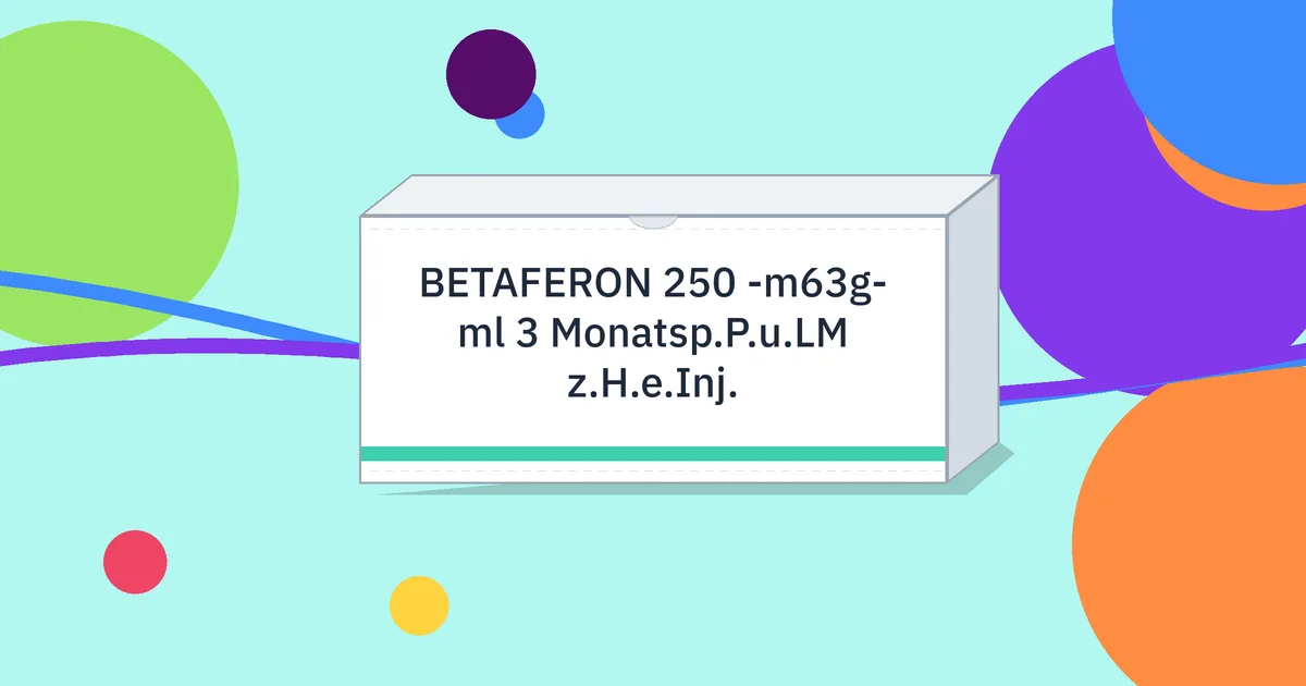 Symbolbild: Packung mit der Aufschrift BETAFERON 250 -m63g-ml 3 Monatsp.P.u.LM z.H.e.Inj. (PZN 09219237) – Verfügbarkeit und Bezug in Apotheken in Frankfurt am Main