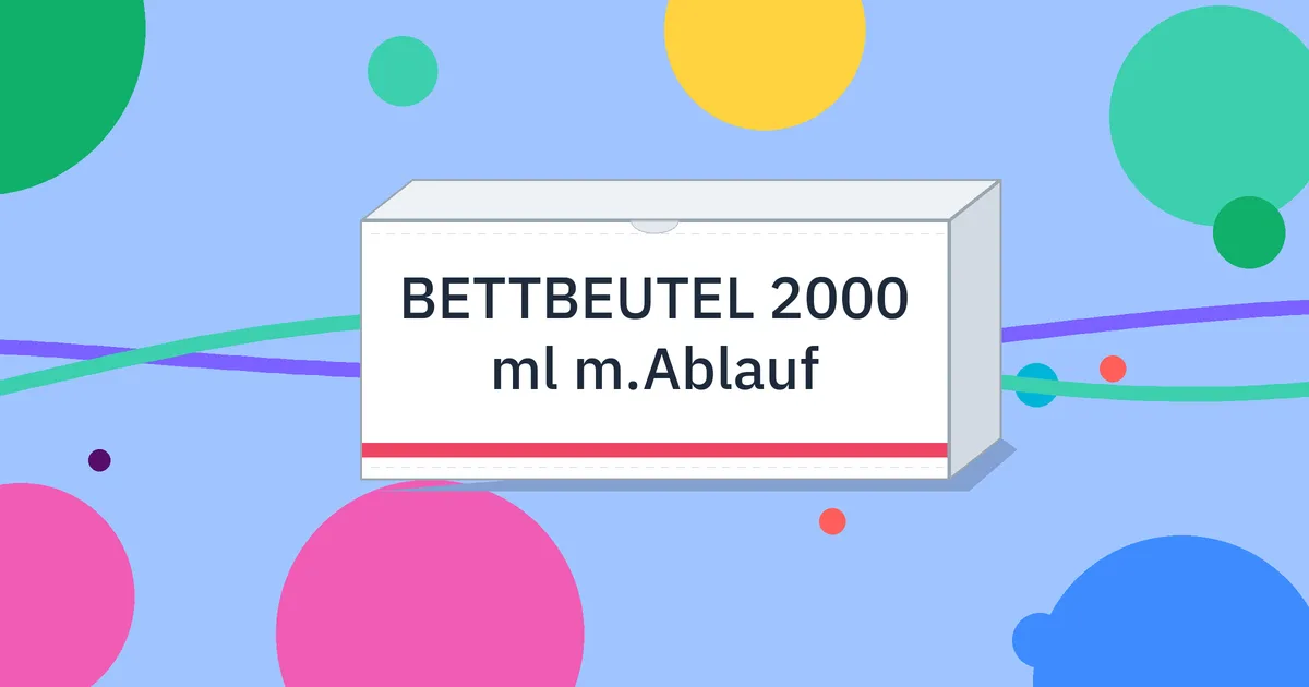 Symbolbild: Packung mit der Aufschrift BETTBEUTEL 2000 ml m.Ablauf (PZN 04428574) – Verfügbarkeit und Bezug in Apotheken in Frankfurt am Main