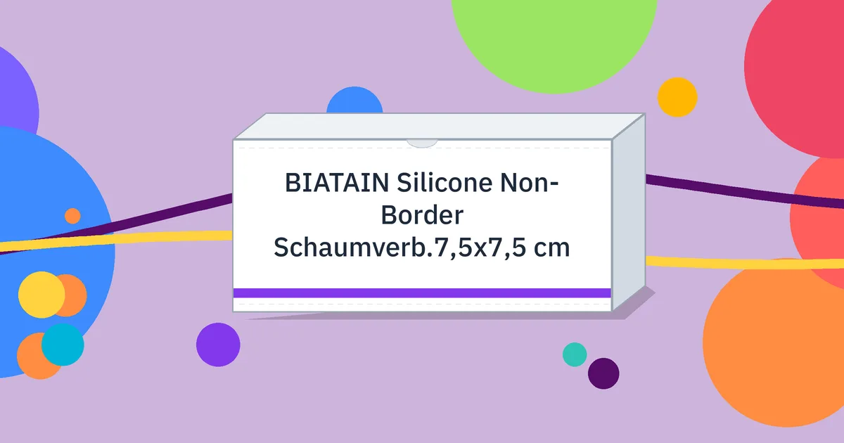 Symbolbild: Packung mit der Aufschrift BIATAIN Silicone Non-Border Schaumverb.7,5x7,5 cm (PZN 19349024) – Verfügbarkeit und Bezug in Apotheken in Frankfurt am Main