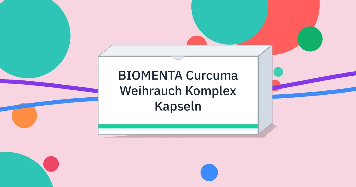 Symbolbild: Packung mit der Aufschrift BIOMENTA Curcuma Weihrauch Komplex Kapseln (PZN 19972444) – Verfügbarkeit und Bezug in Apotheken in Frankfurt am Main