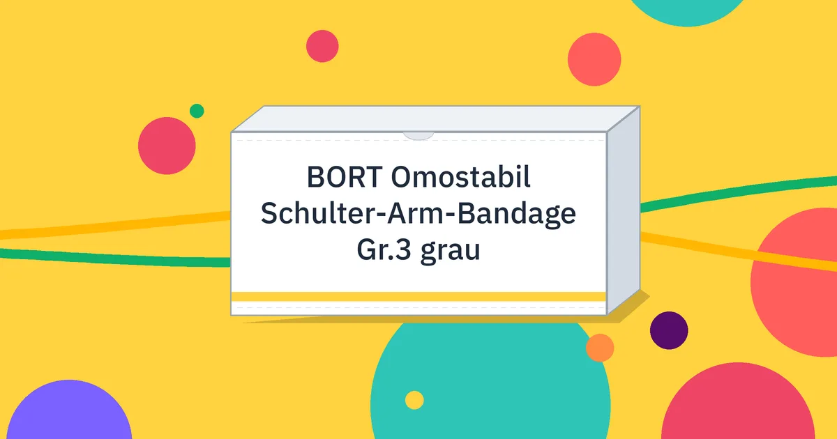 Symbolbild: Packung mit der Aufschrift BORT Omostabil Schulter-Arm-Bandage Gr.3 grau (PZN 20106717) – Verfügbarkeit und Bezug in Apotheken in Frankfurt am Main
