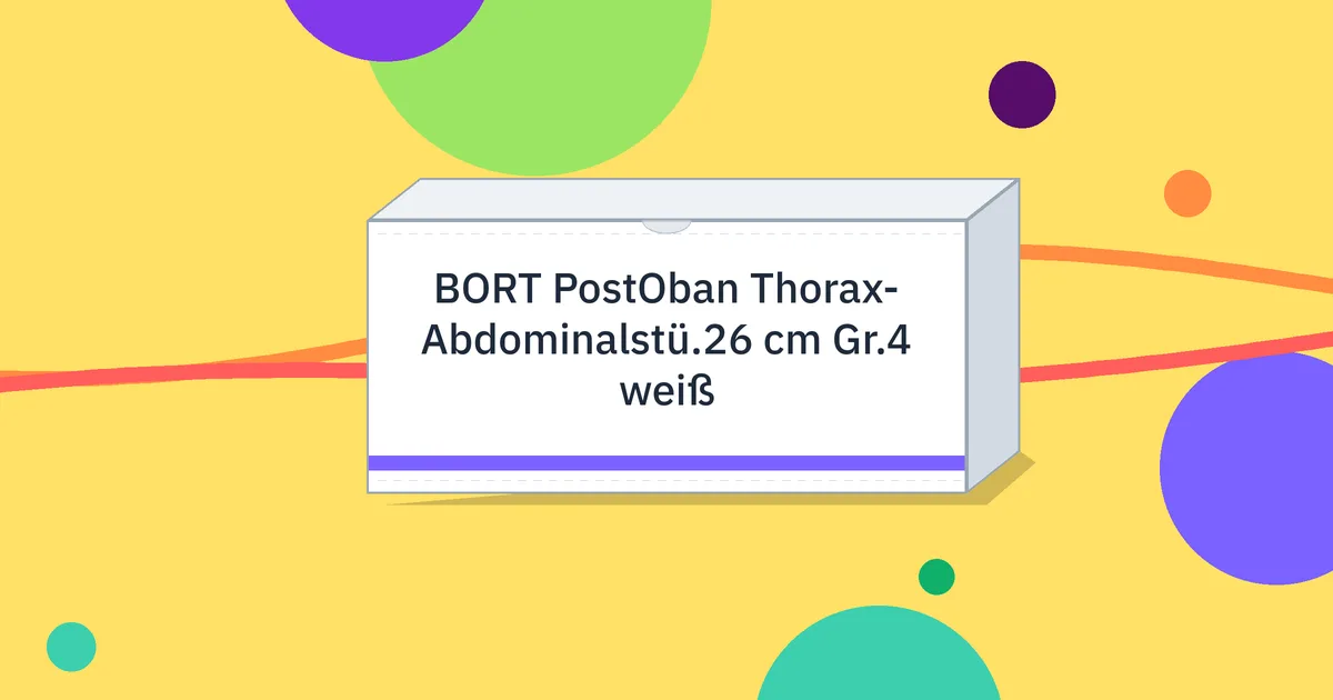 Symbolbild: Packung mit der Aufschrift BORT PostOban Thorax-Abdominalstü.26 cm Gr.4 weiß (PZN 02773551) – Verfügbarkeit und Bezug in Apotheken in Frankfurt am Main