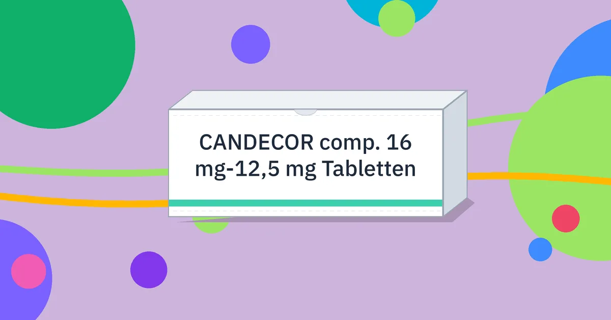 Symbolbild: Packung mit der Aufschrift CANDECOR comp. 16 mg-12,5 mg Tabletten (PZN 14333455) – Verfügbarkeit und Bezug in Apotheken in Frankfurt am Main