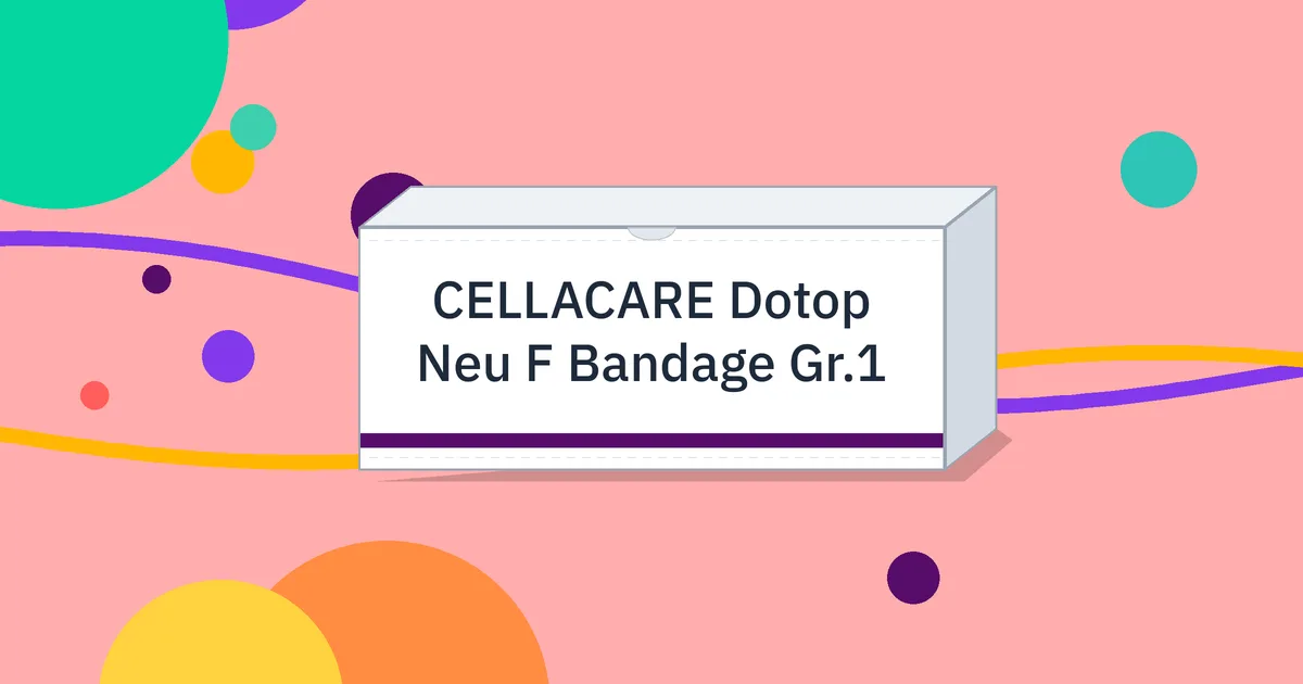 Symbolbild: Packung mit der Aufschrift CELLACARE Dotop Neu F Bandage Gr.1 (PZN 07687253) – Verfügbarkeit und Bezug in Apotheken in Frankfurt am Main
