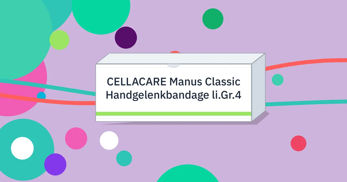 Symbolbild: Packung mit der Aufschrift CELLACARE Manus Classic Handgelenkbandage li.Gr.4 (PZN 12647824) – Verfügbarkeit und Bezug in Apotheken in Frankfurt am Main