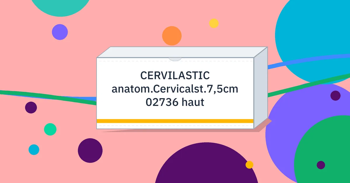 Symbolbild: Packung mit der Aufschrift CERVILASTIC anatom.Cervicalst.7,5cm 02736 haut (PZN 01472310) – Verfügbarkeit und Bezug in Apotheken in Frankfurt am Main